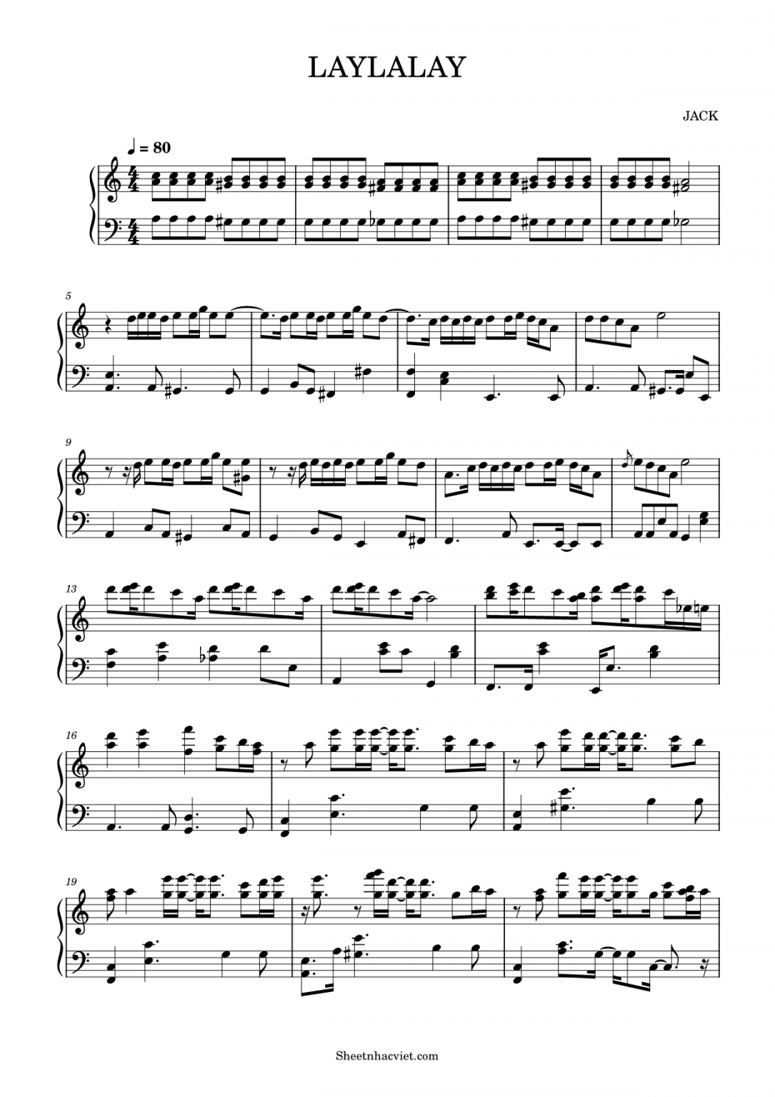 Sheet Nhạc LAYLALAY - JACK | Sheetnhacviet.com