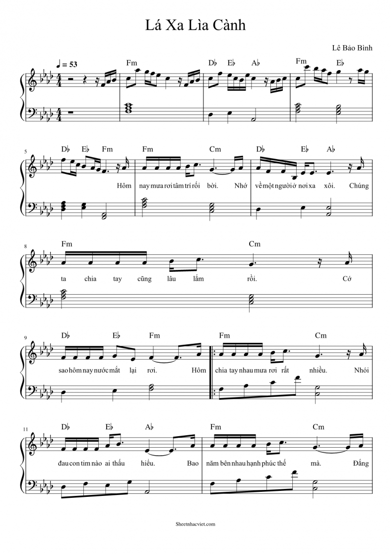 Sheet Nhạc Anh Lại Làm Em Khóc - Bảo Yến Rosie x Yong Anh